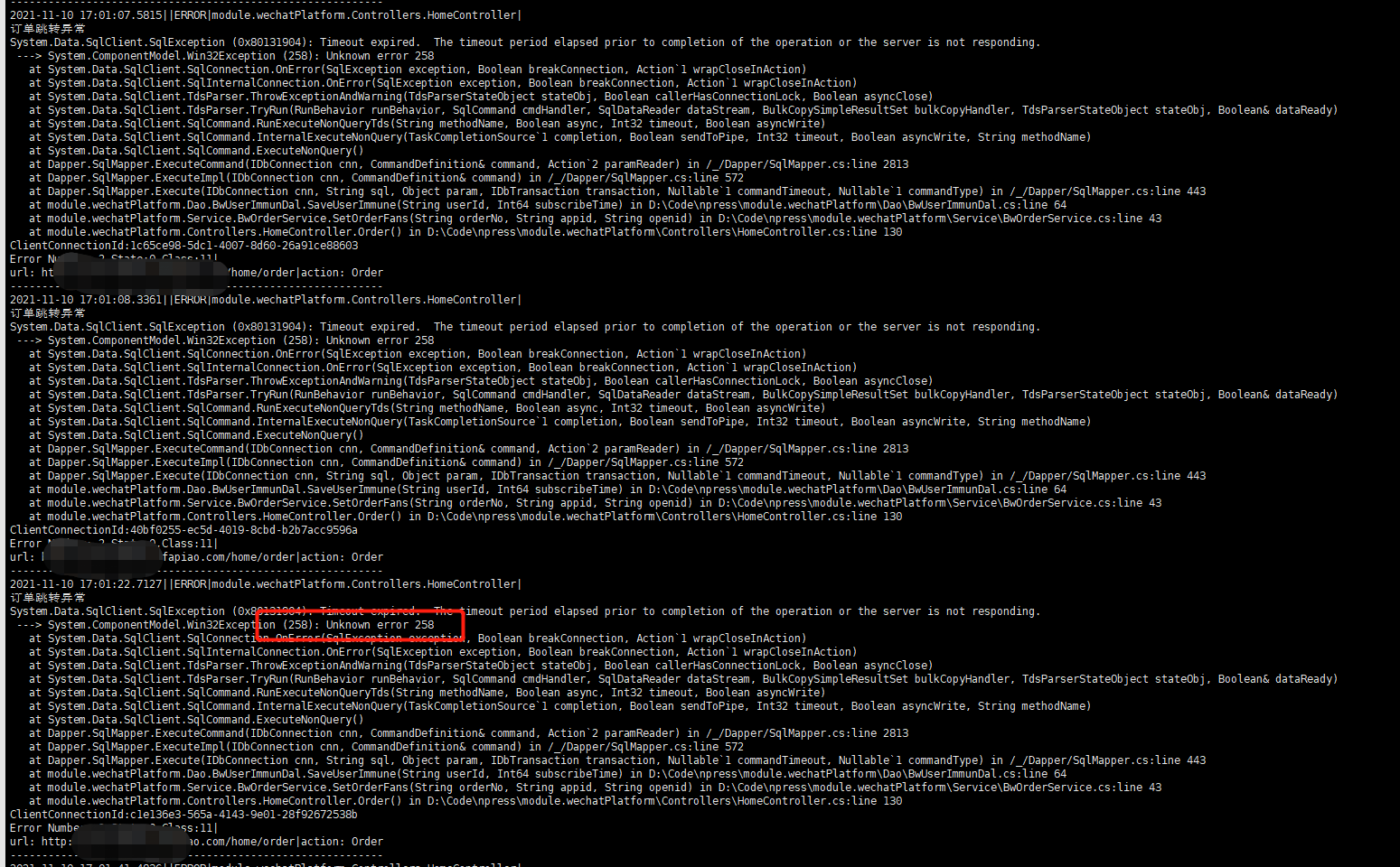 SqlClient: Execution Timeout Expired Error (258, ReadSniSyncOverAsync)